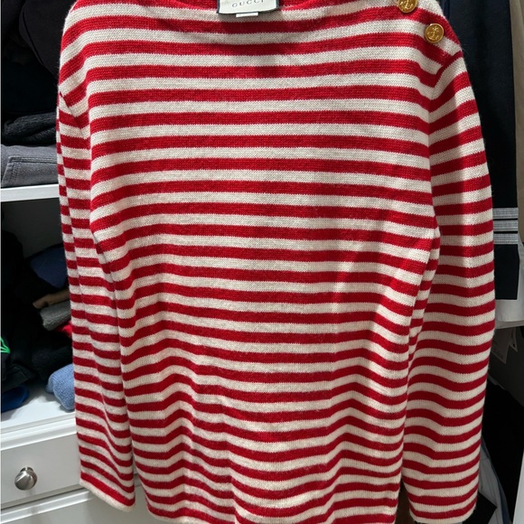 Gucci | Sweaters | Gucci 0wool Striped Red White Crew Neck Sweater With ...